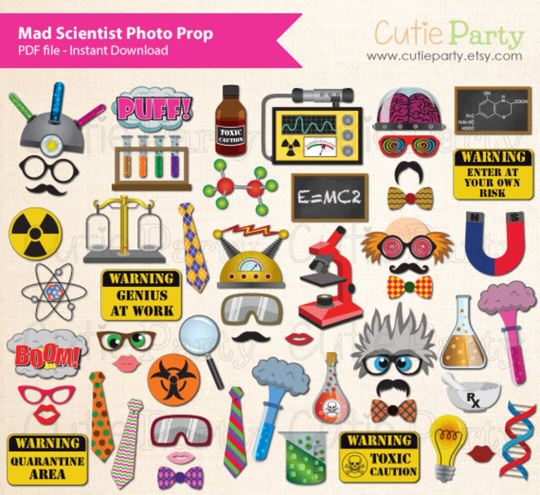 Mad Scientist Party Booth Prop Printable, Children Science Theme Photo ...