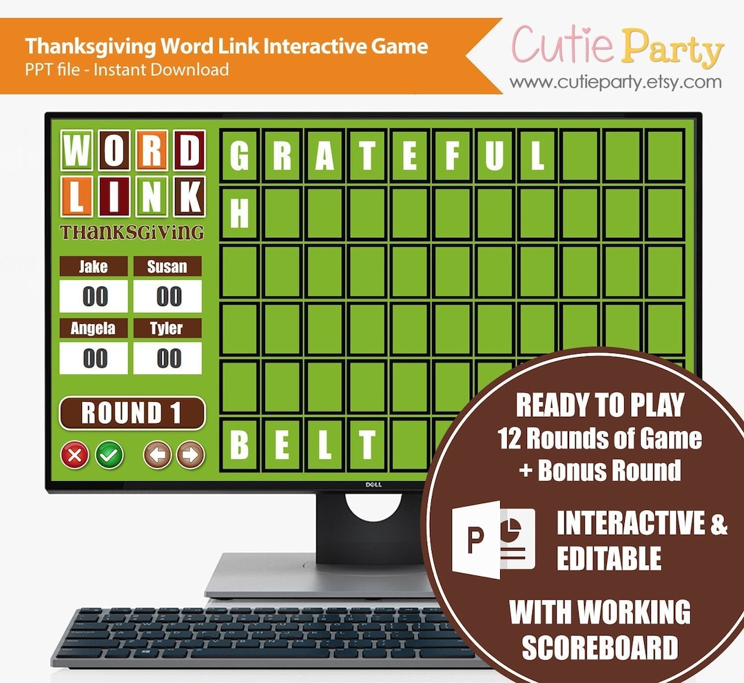 Thanksgiving Interactive Game, Thanksgiving Word Link Game, Virtual ...
