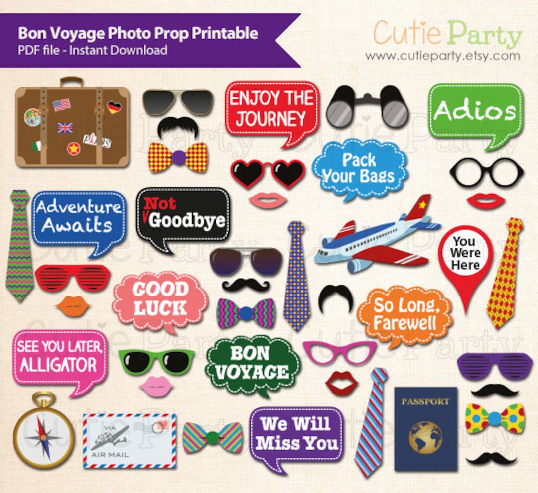 Bon Voyage Photo Booth Props: Farewell Party Printable (PDF) - Etsy
