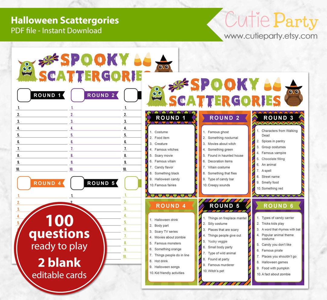 Halloween Scattergories Halloween Game Halloween Printable - Etsy