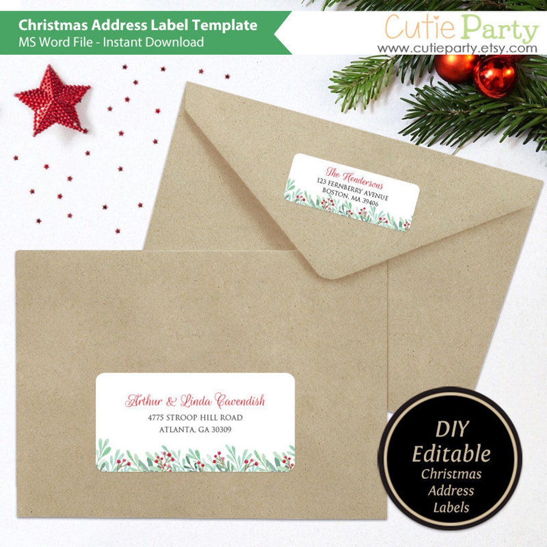 Christmas Address Label Template, Editable Address Label, Holiday ...