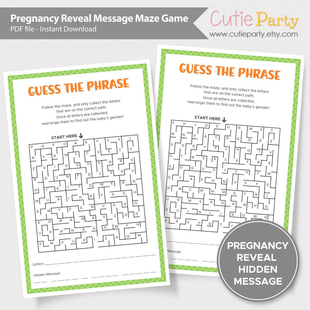 Pregnancy Reveal Maze Game, Pregnancy Announcement Game, Message Maze ...