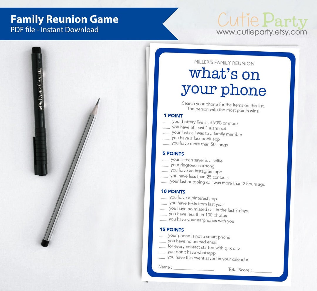 Family Reunion Party Game, Reunion What’s on Your Phone Game, Family ...