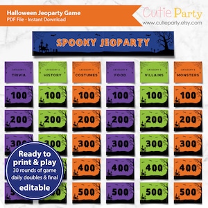 Halloween Jeoparty Game, Halloween Trivia Game, Printable Halloween ...