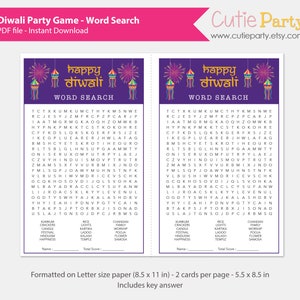 Diwali Word Search, Diwali Game, Diwali Printable, Diwali Word Game ...