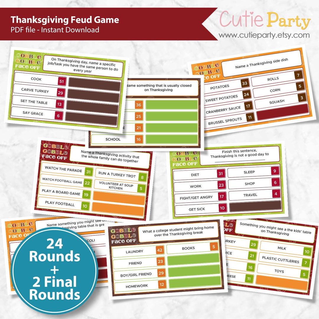 Thanksgiving Feud Game, Thanksgiving Party Game, Printable Feud Game ...