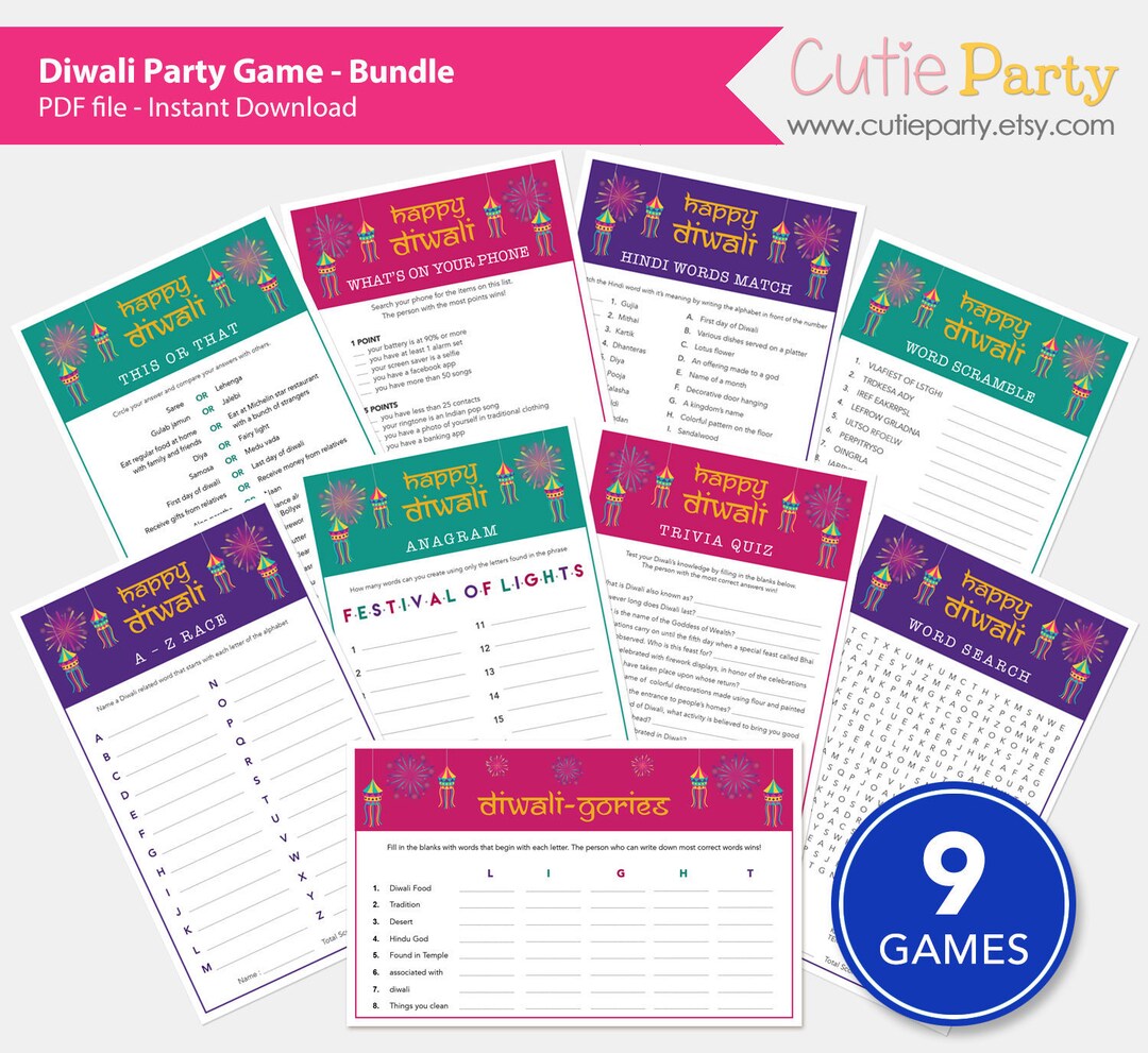 Diwali Party Game Bundle Diwali Word Game Diwali Trivia - Etsy