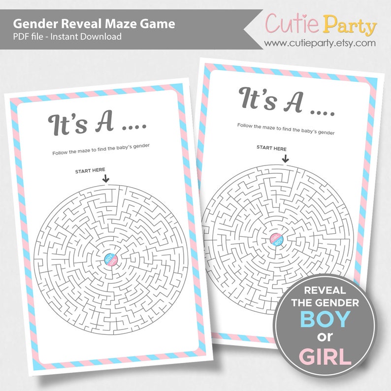 Gender Reveal Maze Game, Gender Reveal Baby Shower Game, Maze Baby ...