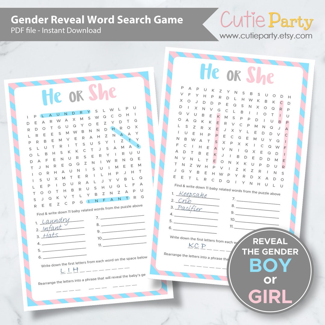 Gender Reveal Word Search Game, Gender Reveal Baby Shower Game, Word ...
