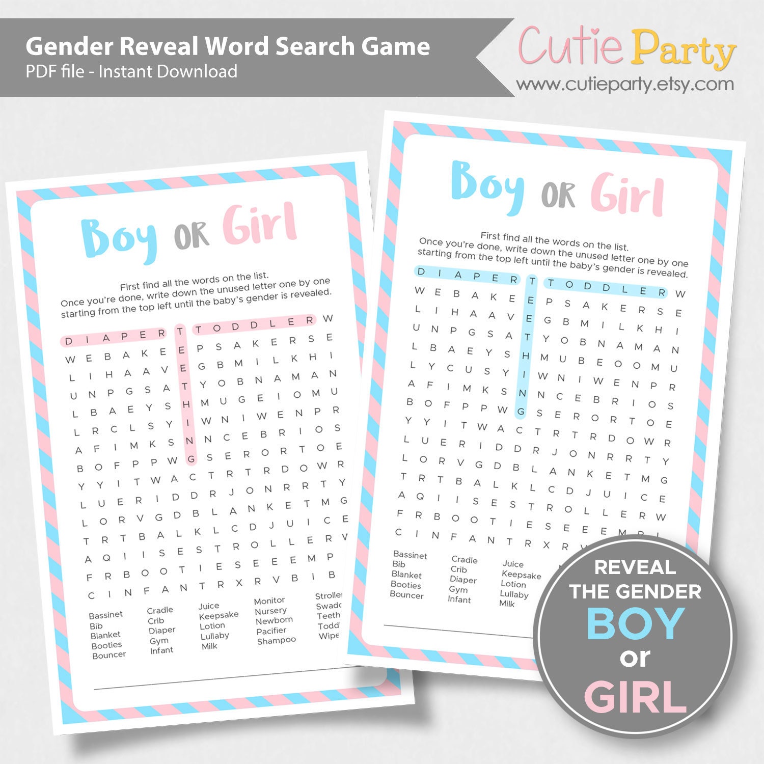 Gender Reveal Word Search Game, Gender Reveal Baby Shower Game, Word ...