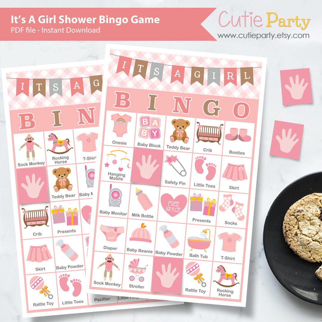 Girl Baby Shower Bingo, Girl Bingo Game, Girl Baby Shower Bingo ...