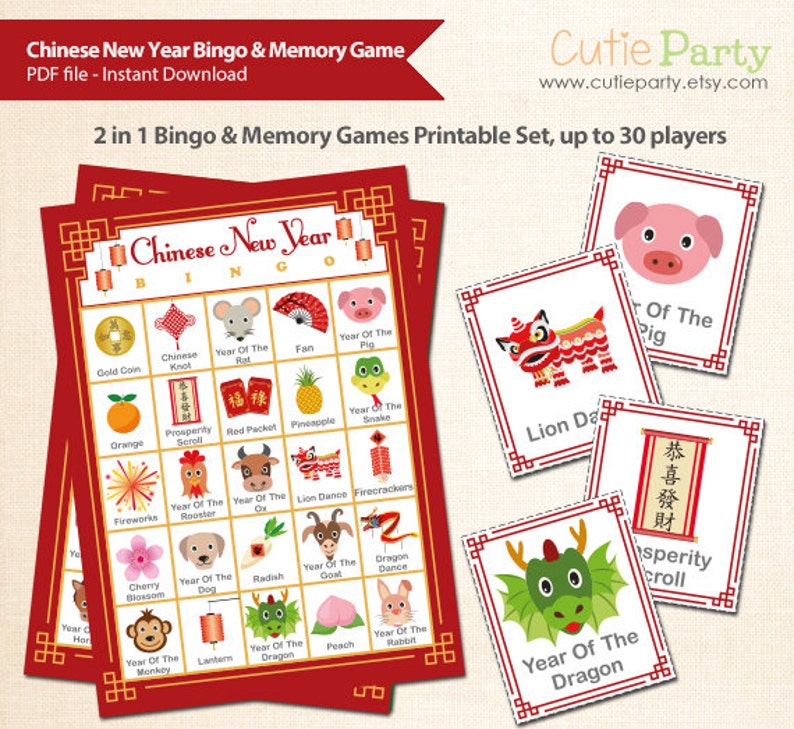 Chinese New Year Bingo & Memory Game Printable Chinese New | Etsy