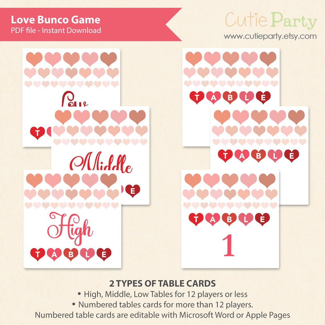 Bunco Set Printable Valentine Day Bunco Game Valentine Bunco | Etsy