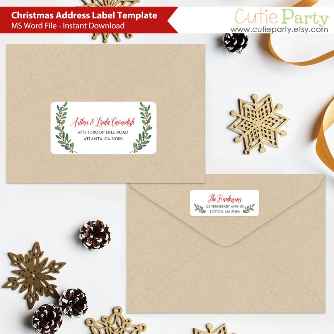 Christmas Address Label Template Editable Return Address - Etsy