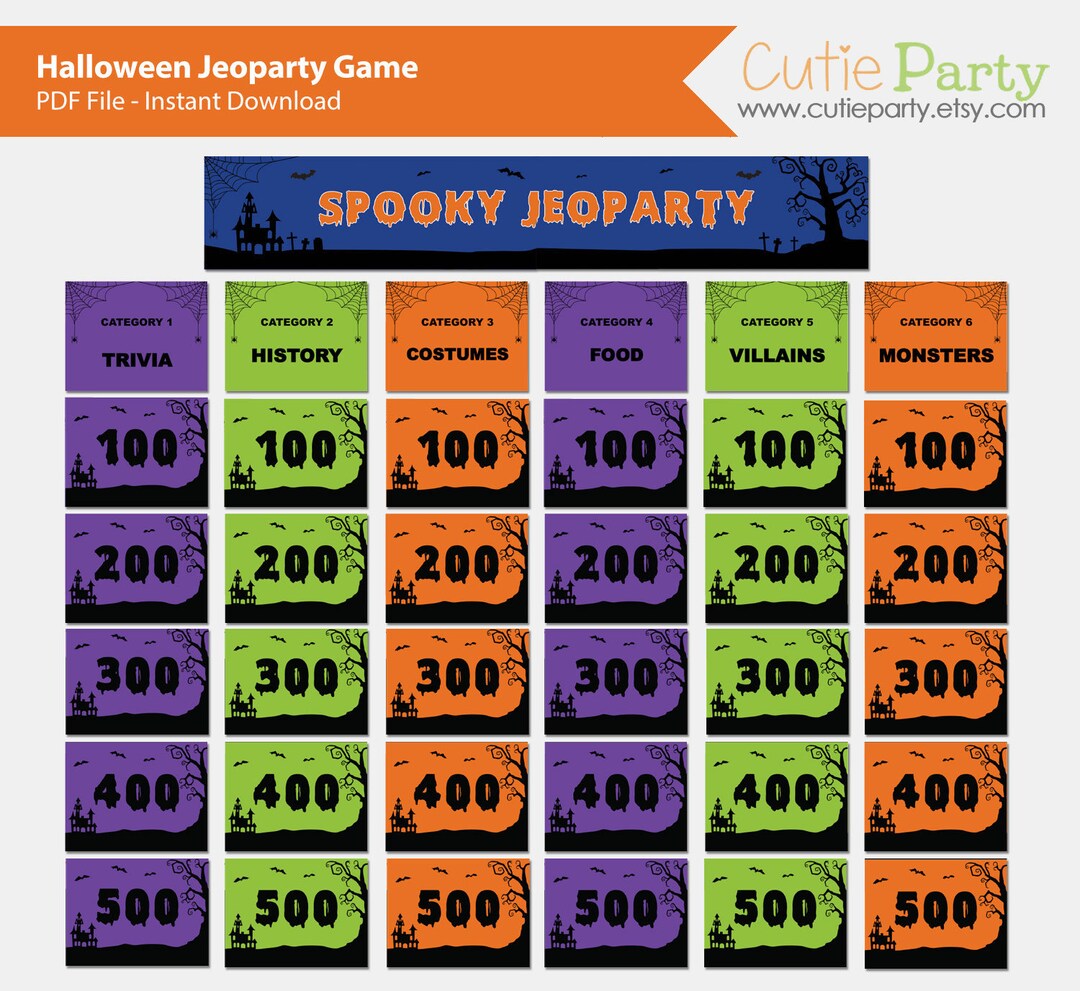 Halloween Jeoparty Game Halloween Trivia Game Printable - Etsy