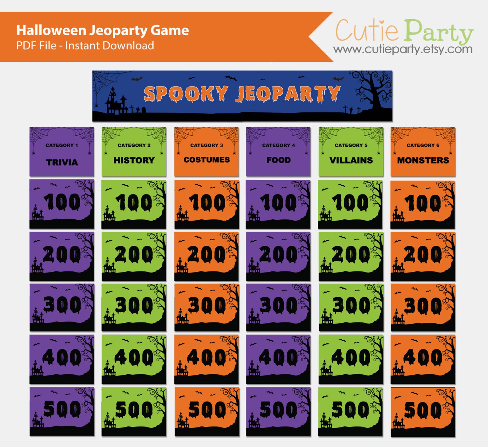Halloween Jeoparty Game Halloween Trivia Game Printable - Etsy