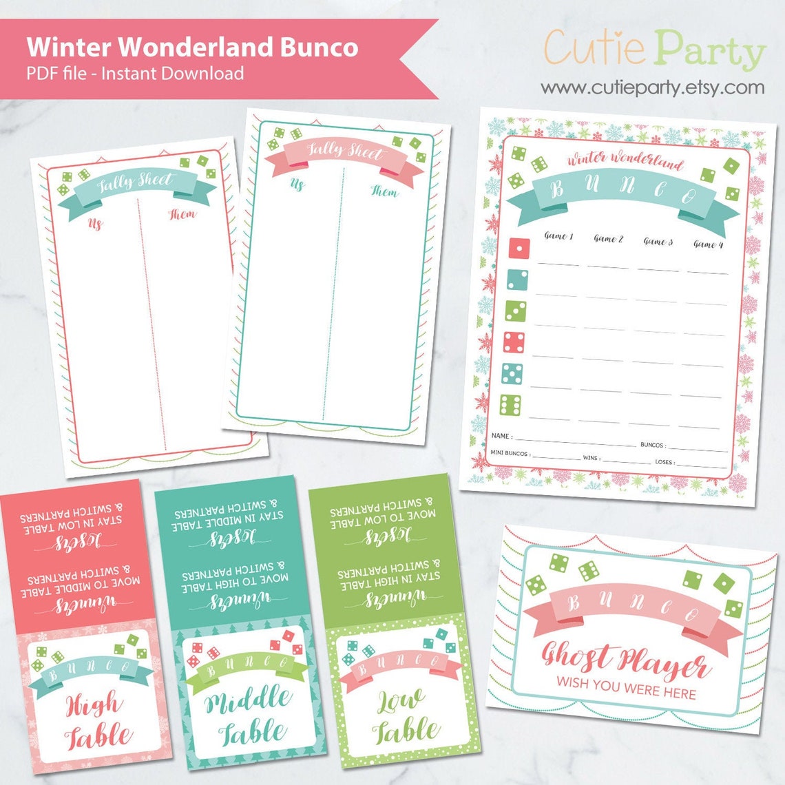 Bunco Set Printable Christmas Bunco Game Winter Wonderland - Etsy