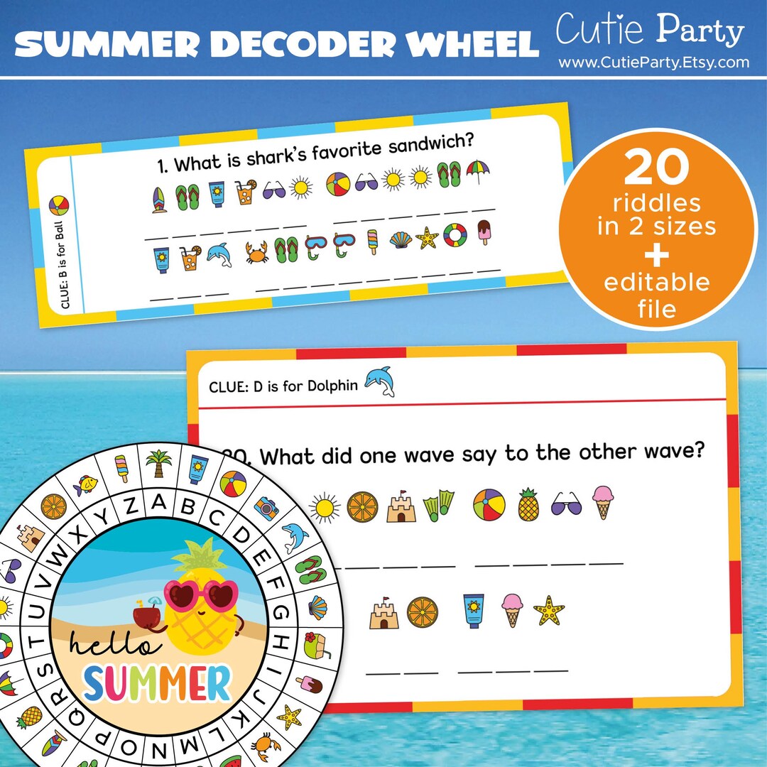Summer Decoder Wheel, Summer Cipher Wheel, Summer Party Game Printable ...