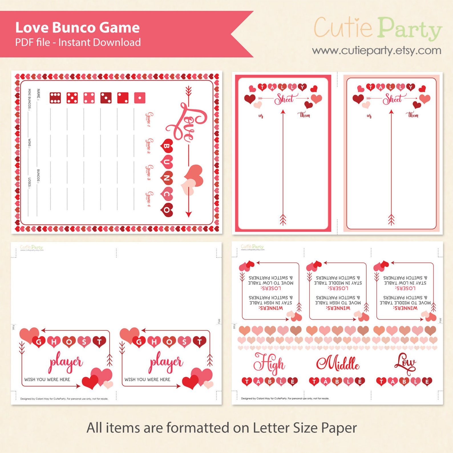 Bunco Set Printable Valentine Day Bunco Game Valentine Bunco - Etsy