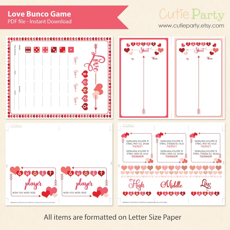 Bunco Set Printable Valentine Day Bunco Game Valentine Bunco | Etsy