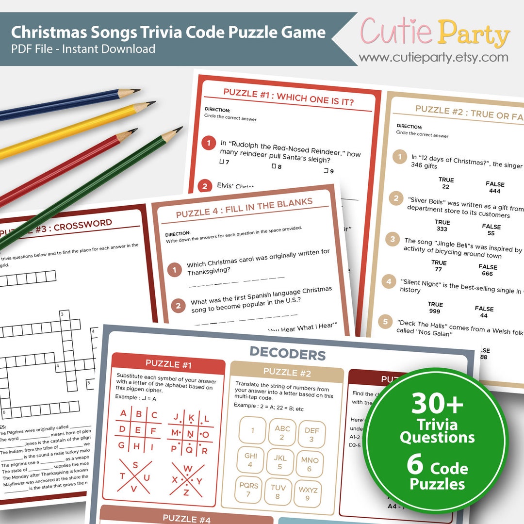 Christmas Songs Trivia Code Puzzle Game, Christmas Printable Game ...