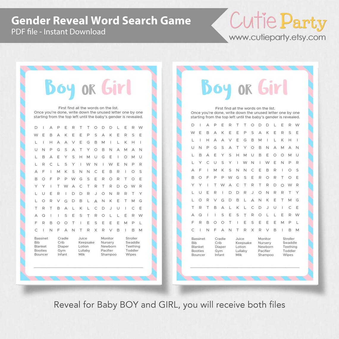 Gender Reveal Word Search Game: Baby Shower Printable (digital Download ...