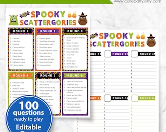 Halloween Scattergories Halloween Games Holiday Game - Etsy