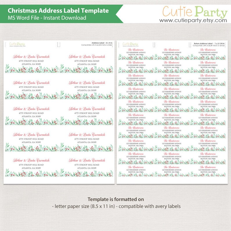 Christmas Address Label Template Editable Address Label | Etsy