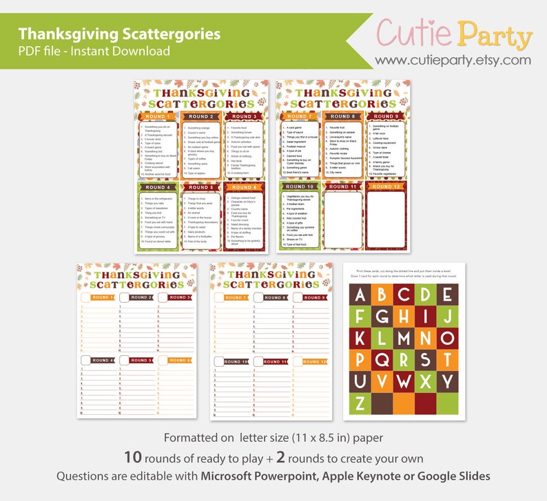 Thanksgiving Scattergories Fall Holiday Game Template - Etsy