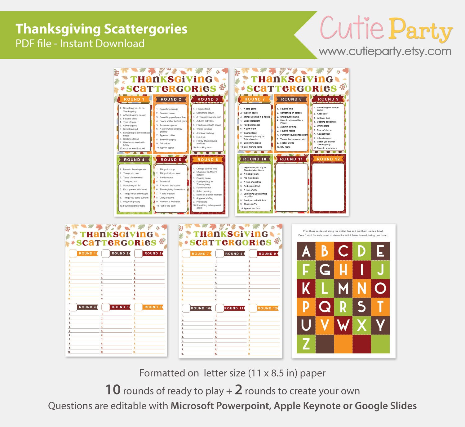 Thanksgiving Scattergories Fall Holiday Game Template - Etsy