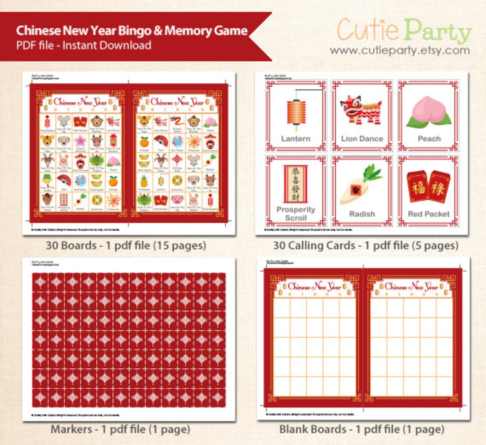 Chinese New Year Bingo & Memory Game Printable Chinese New | Etsy