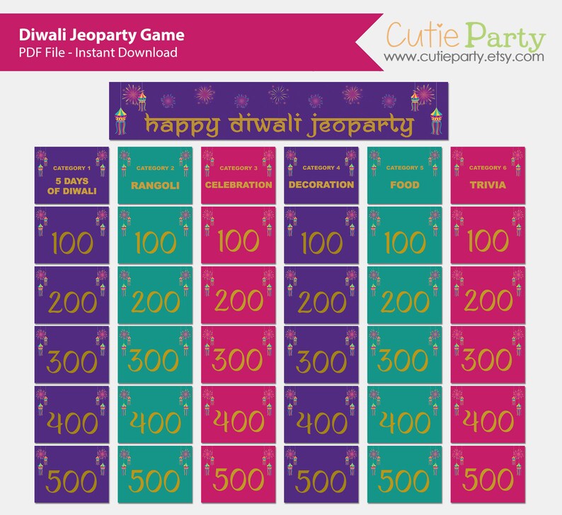 Diwali Jeoparty Game Diwali Holiday Trivia Game Virtual - Etsy