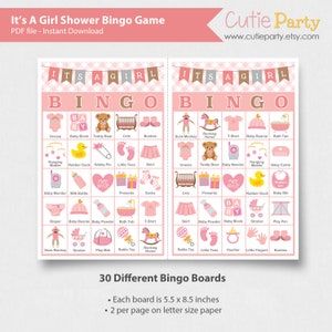Girl Baby Shower Bingo, Girl Bingo Game, Girl Baby Shower Bingo ...