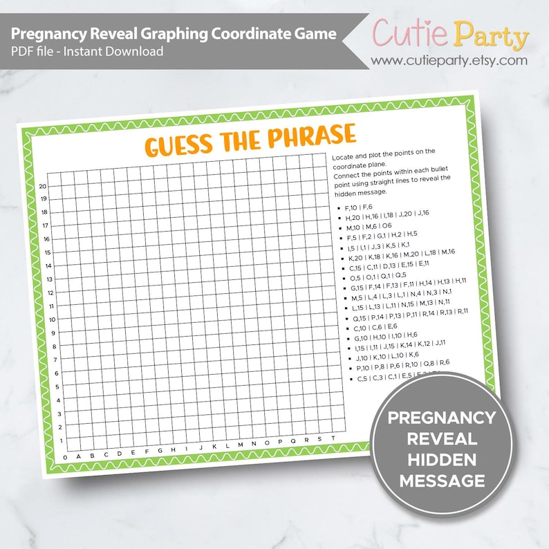 Pregnancy Reveal Coordinate Plane Game: Hidden Message Printable ...