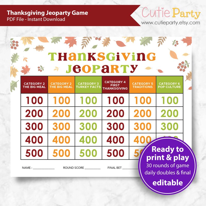 Thanksgiving Jeopardy - Etsy