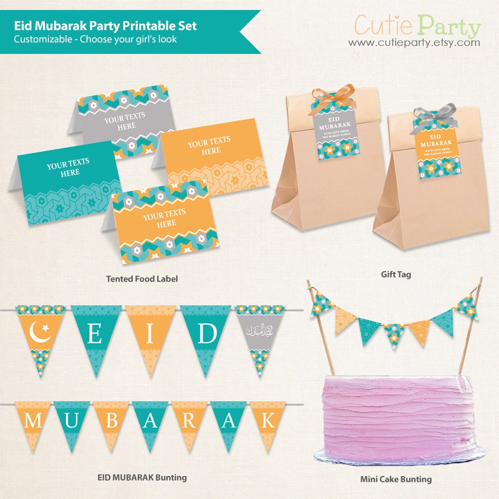 Eid Mubarak Party Printable Set Eid Mubarak Editable Party | Etsy Singapore
