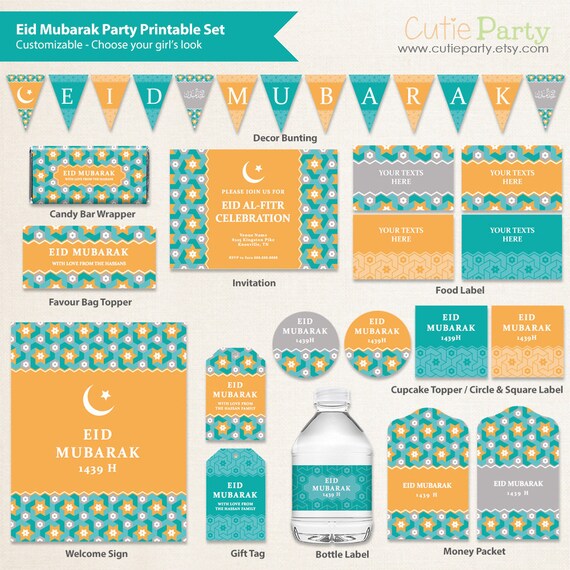 Eid Mubarak Party Printable Set Eid Mubarak Editable Party | Etsy Singapore