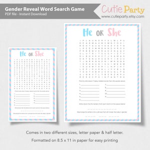 Gender Reveal Word Search Game, Gender Reveal Baby Shower Game, Word ...