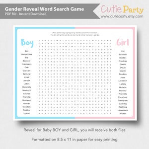 Gender Reveal Word Search Game, Gender Reveal Baby Shower Game, Word ...