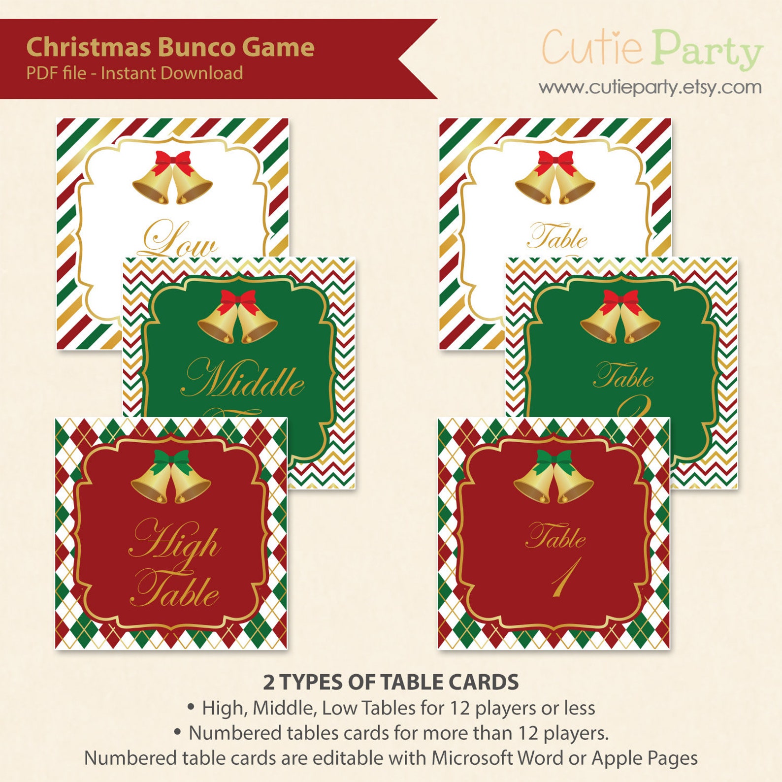Bunco Set Printable Christmas Bunco Game Christmas Bunco - Etsy