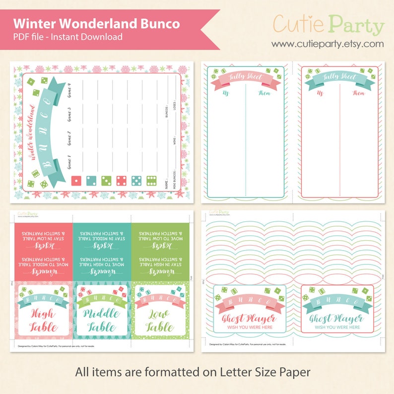Bunco Set Printable Christmas Bunco Game Winter Wonderland - Etsy
