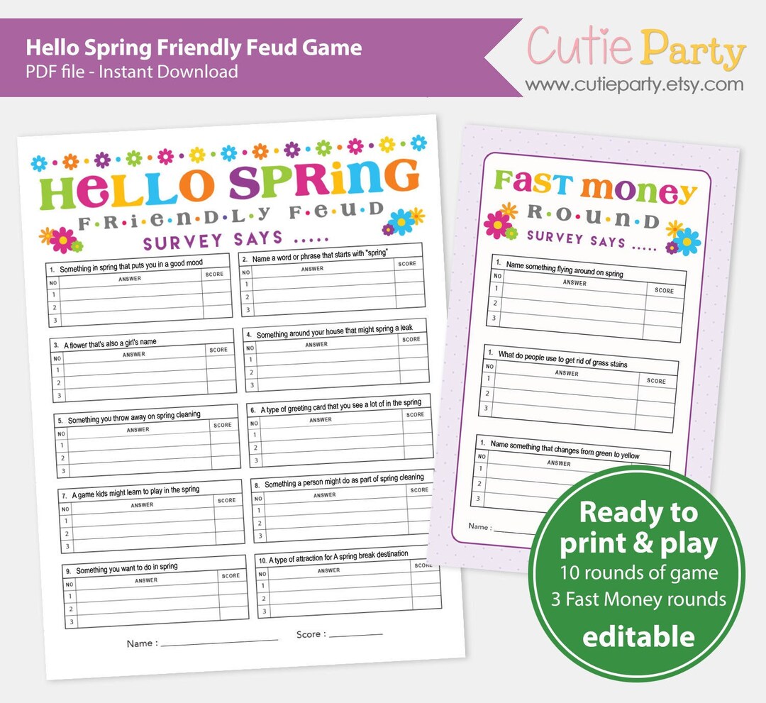 Easter Feud Game, Spring Holiday Friendly Feud, Spring Holiday Game ...