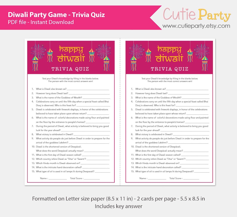 Diwali Trivia Game Diwali Party Game Printable Diwali Quiz - Etsy