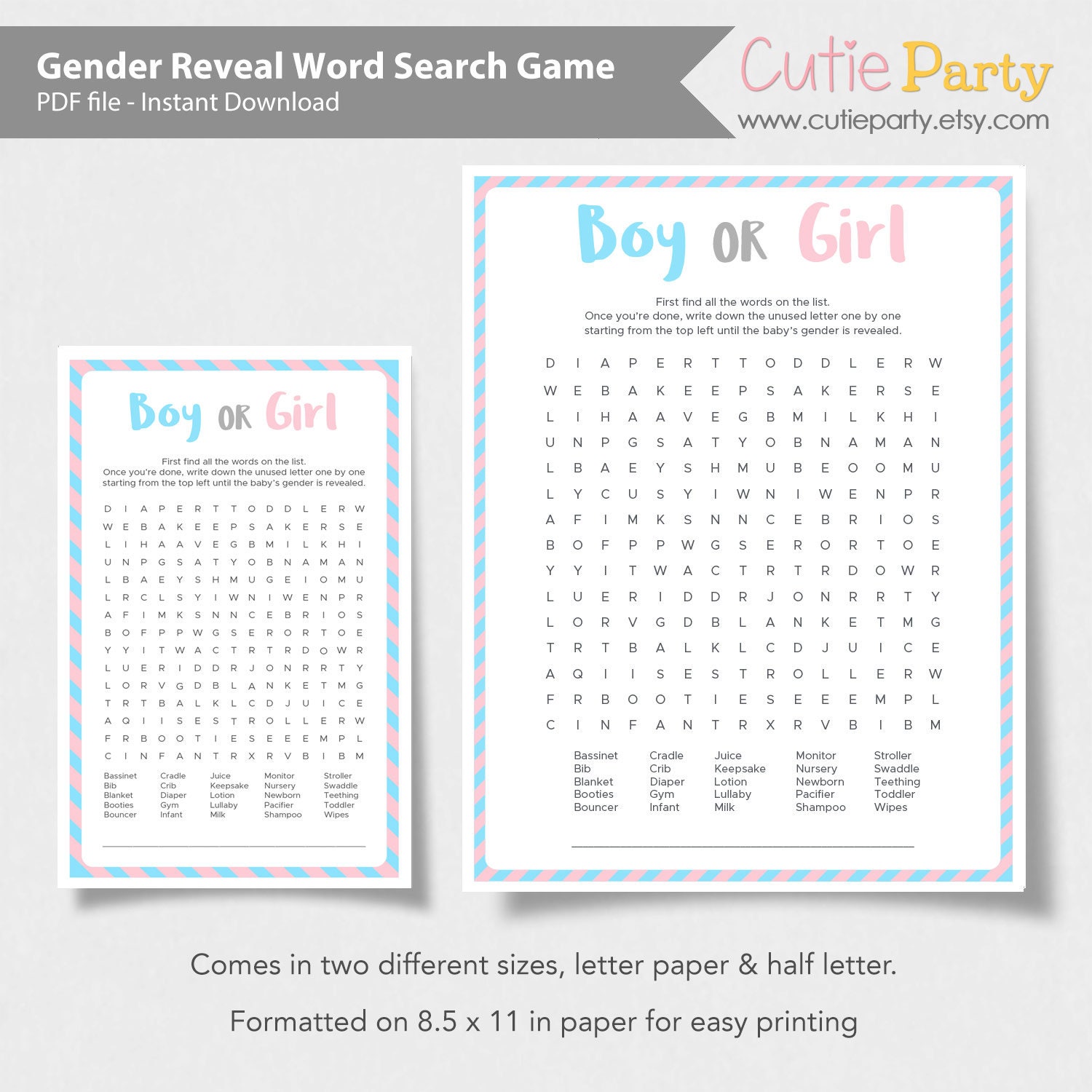 Gender Reveal Word Search Game: Baby Shower Printable (digital Download ...