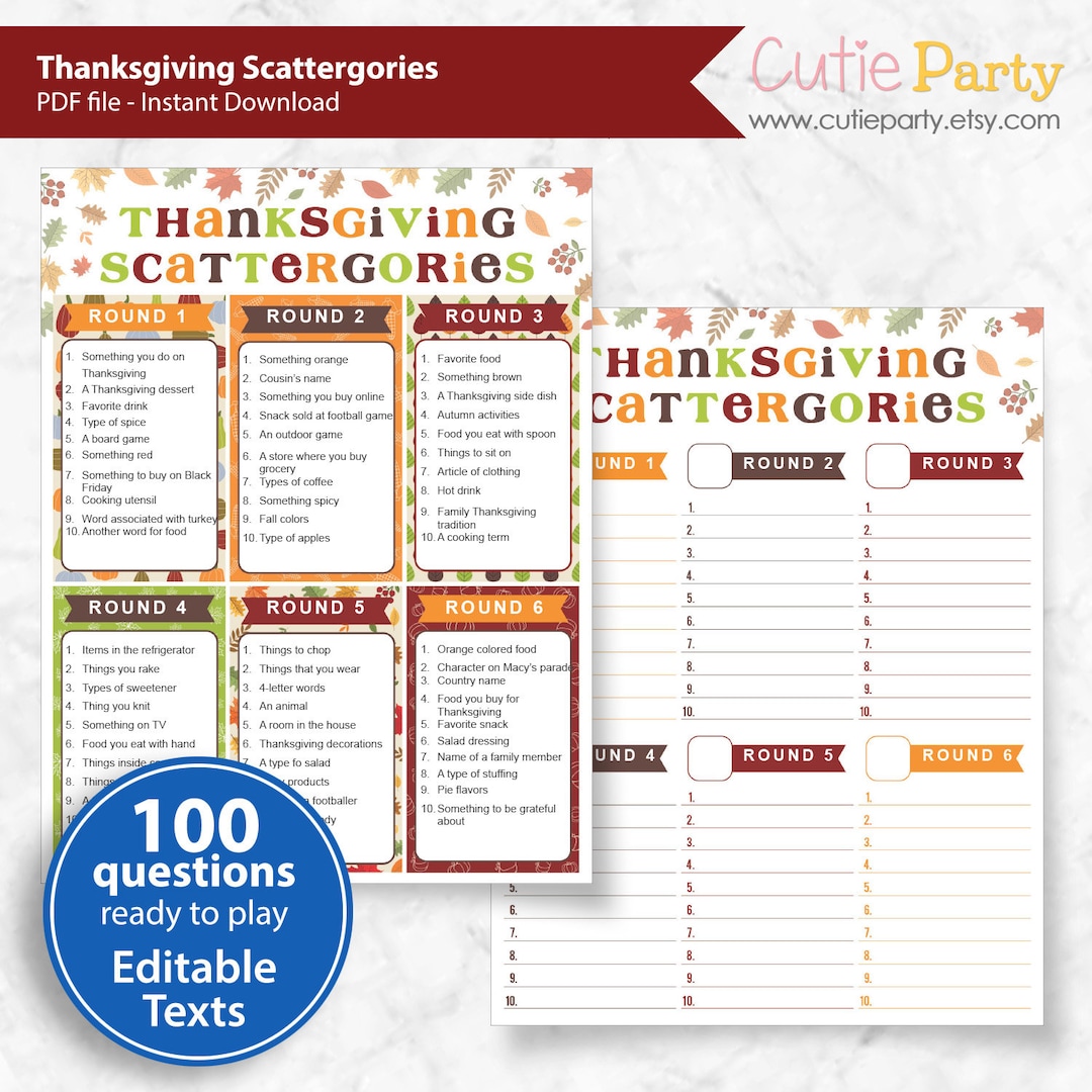 Thanksgiving Scattergories, Fall Holiday Game Template, Thanksgiving ...