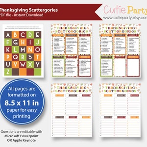 Thanksgiving Scattergories, Fall Holiday Game Template, Thanksgiving ...