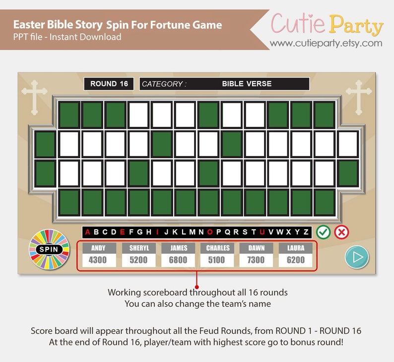 Easter Story Wheel Fortune Wheel of Easter Trivia Virtual | Etsy