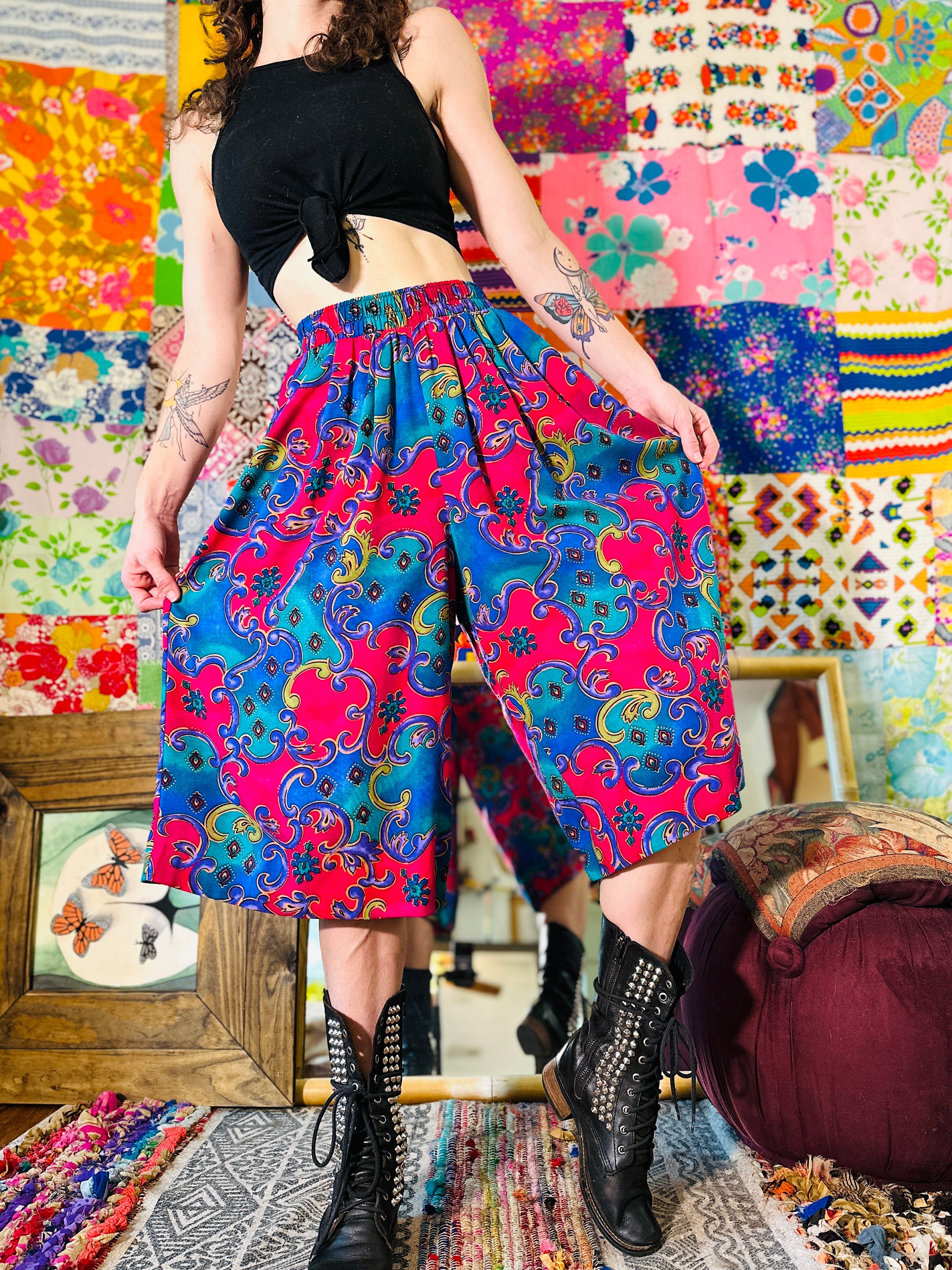 90s Midi Skort Bold Skort Bold Midi Skirt 90s Loose Capris Soft ...