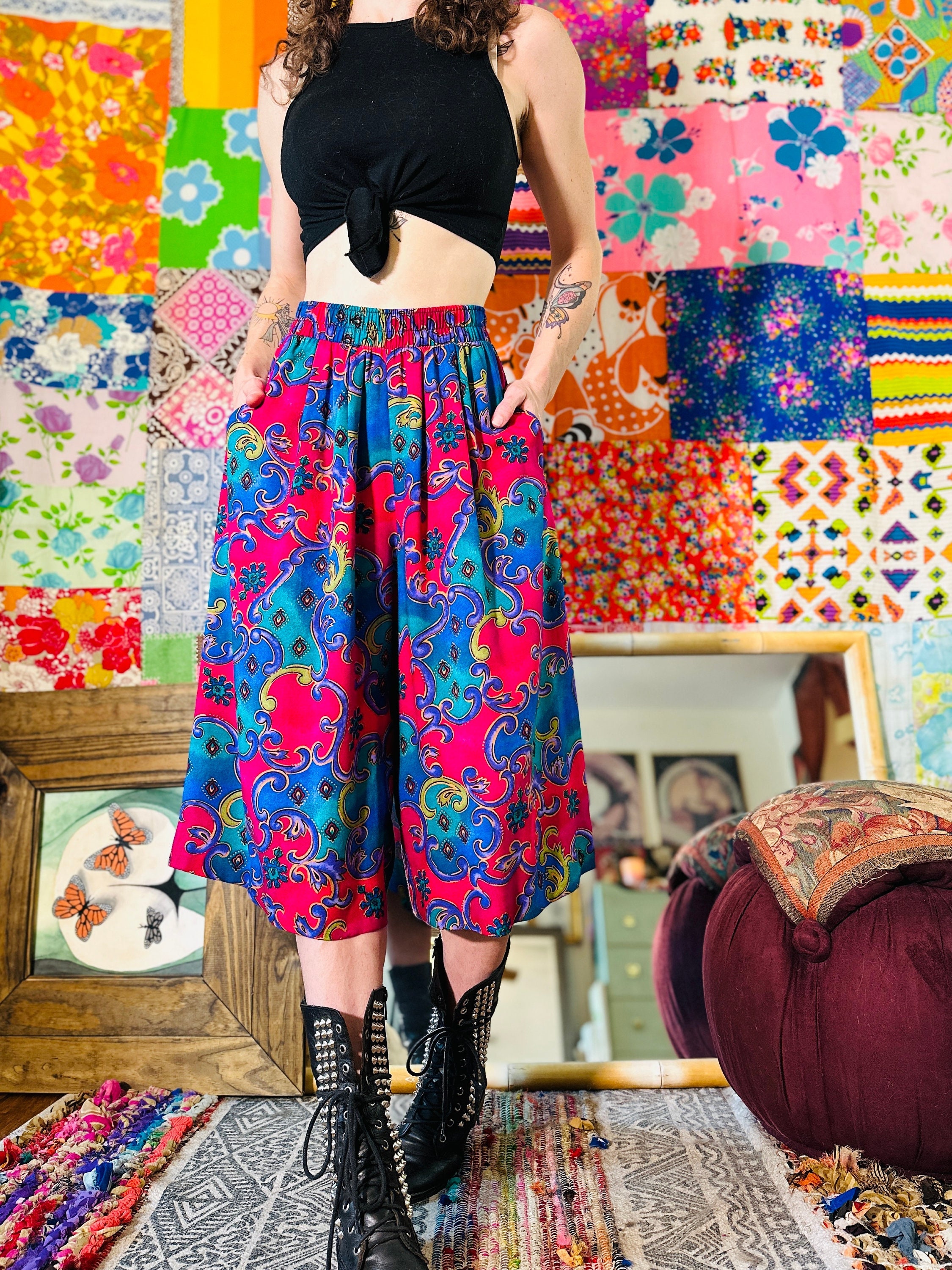 90s Midi Skort - Bold Skort - Bold Midi Skirt - 90s Loose Capris - Soft ...