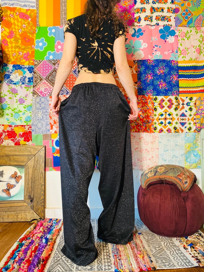 90s Grey Sparkle Lounge Pants Wide Leg Metallic Pants Sparkle Pants ...